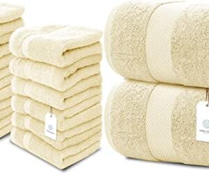 White Classic Luxury Cotton Washcloths | 12 Pack Luxury Bath Sheet | 2 Pack Bundle (Beige)