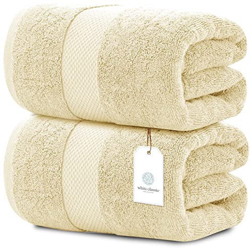 White Classic Luxury Cotton Washcloths | 12 Pack Luxury Bath Sheet | 2 Pack Bundle (Beige)