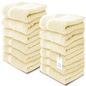 White Classic Luxury Cotton Washcloths | 12 Pack Luxury Bath Sheet | 2 Pack Bundle (Beige)