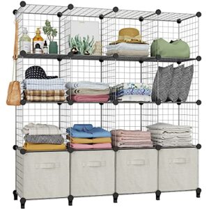 homidec closet organizer, 16 wire cube storage organizer diy bookcase bookshelf, metal grids storage shelves for office, bedroom, living room, modular storage cubes unit