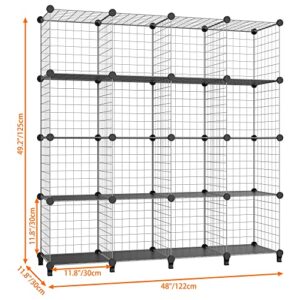 HOMIDEC Closet Organizer, 16 Wire Cube Storage Organizer DIY Bookcase Bookshelf, Metal Grids Storage Shelves for Office, Bedroom, Living Room, Modular Storage Cubes Unit