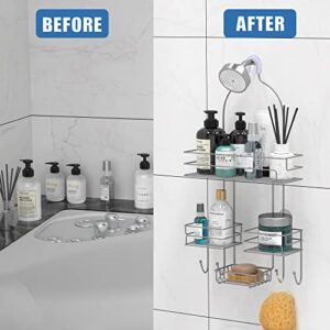 Shower Caddy Organizer, Hanging Shower Head Caddy, Shower Storage Rack, Bathroom Shower Shelf Organizer, Over Head Shower Caddy Rustproof with Hooks for Shampoo, Shower Gel, Soap, Towel, Sponge, Etc…