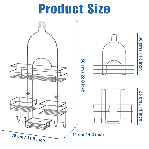 Shower Caddy Organizer, Hanging Shower Head Caddy, Shower Storage Rack, Bathroom Shower Shelf Organizer, Over Head Shower Caddy Rustproof with Hooks for Shampoo, Shower Gel, Soap, Towel, Sponge, Etc…