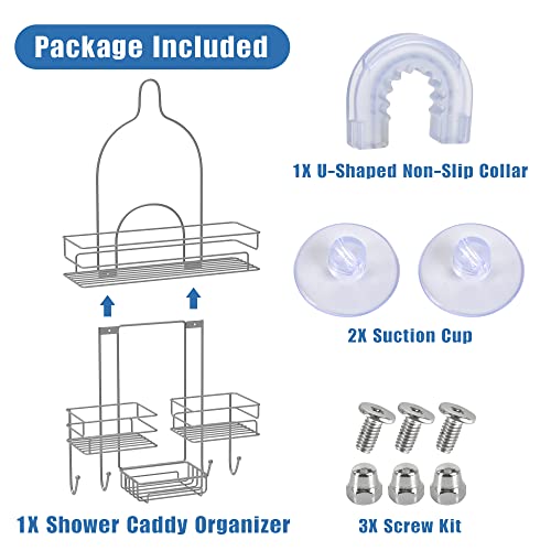 Shower Caddy Organizer, Hanging Shower Head Caddy, Shower Storage Rack, Bathroom Shower Shelf Organizer, Over Head Shower Caddy Rustproof with Hooks for Shampoo, Shower Gel, Soap, Towel, Sponge, Etc…