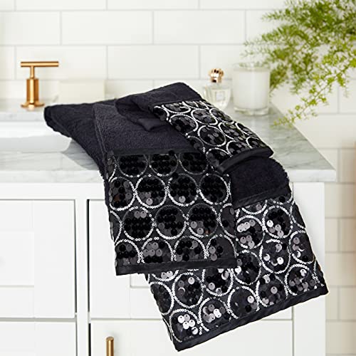 Popular Bath Sinatra Modern Bathroom Towel Set 3 Piece Towel Bath Towel, Hand Towel, Wash Towel and Bath Towel Luxury Contemporary Decor Bling Bath Towel Sets Soft, Plush and Highly Absorbent, Black