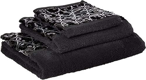 Popular Bath Sinatra Modern Bathroom Towel Set 3 Piece Towel Bath Towel, Hand Towel, Wash Towel and Bath Towel Luxury Contemporary Decor Bling Bath Towel Sets Soft, Plush and Highly Absorbent, Black