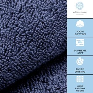 White Classic Luxury Hand Towels | 6 Pack Luxury Bath Mat | 2 Pack and Luxury Bath Sheet Towels | 2 Pack Bundle (Navy Blue)