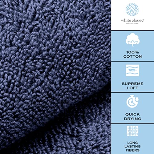 White Classic Luxury Hand Towels | 6 Pack Luxury Bath Mat | 2 Pack and Luxury Bath Sheet Towels | 2 Pack Bundle (Navy Blue)