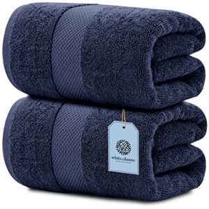 White Classic Luxury Hand Towels | 6 Pack Luxury Bath Mat | 2 Pack and Luxury Bath Sheet Towels | 2 Pack Bundle (Navy Blue)