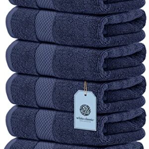 White Classic Luxury Hand Towels | 6 Pack Luxury Bath Mat | 2 Pack and Luxury Bath Sheet Towels | 2 Pack Bundle (Navy Blue)