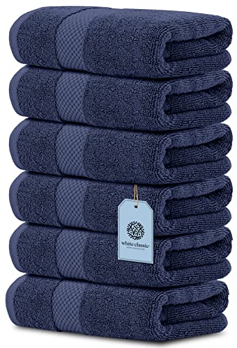 White Classic Luxury Hand Towels | 6 Pack Luxury Bath Mat | 2 Pack and Luxury Bath Sheet Towels | 2 Pack Bundle (Navy Blue)