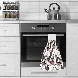 CHIGUA Set of 2 Kitchen Hand Towels with Hanging Super Absorbent Dish Bath Tie Towel Ultra Soft Polyester Fabric Hand Dry Washcloth Machine Washable Cute Boston Terrier Dog