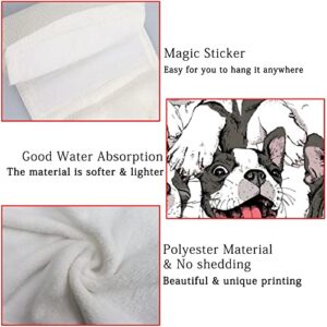 CHIGUA Set of 2 Kitchen Hand Towels with Hanging Super Absorbent Dish Bath Tie Towel Ultra Soft Polyester Fabric Hand Dry Washcloth Machine Washable Cute Boston Terrier Dog