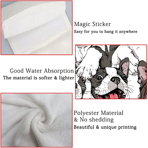 CHIGUA Set of 2 Kitchen Hand Towels with Hanging Super Absorbent Dish Bath Tie Towel Ultra Soft Polyester Fabric Hand Dry Washcloth Machine Washable Cute Boston Terrier Dog