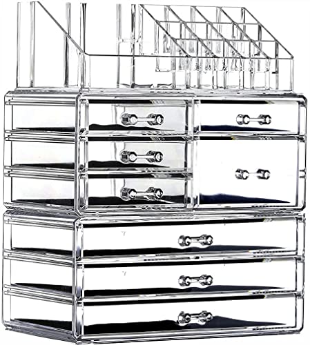 Cq acrylic Clear Makeup Organizer And Storage Stackable Large Skin Care Cosmetic Display Case With 8 Drawers Make up Stands For Jewelry Hair Accessories Beauty Skincare Product Organizing,Set of 3