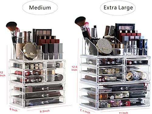 Cq acrylic Clear Makeup Organizer And Storage Stackable Large Skin Care Cosmetic Display Case With 8 Drawers Make up Stands For Jewelry Hair Accessories Beauty Skincare Product Organizing,Set of 3