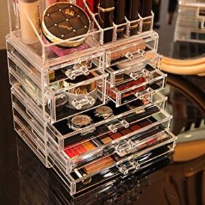 Cq acrylic Clear Makeup Organizer And Storage Stackable Large Skin Care Cosmetic Display Case With 8 Drawers Make up Stands For Jewelry Hair Accessories Beauty Skincare Product Organizing,Set of 3