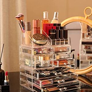 Cq acrylic Clear Makeup Organizer And Storage Stackable Large Skin Care Cosmetic Display Case With 8 Drawers Make up Stands For Jewelry Hair Accessories Beauty Skincare Product Organizing,Set of 3