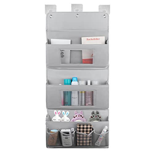 Skycase Over The Door Organizer,3-Pockets Hanging Organizer Bag,Wall Mount Storage Organizer with 3 Sticky Hooks and 4 Mesh Pockets,Hanging Storage Organizer for Clothes,Toys,Cosmetics,Kitchen,Grey