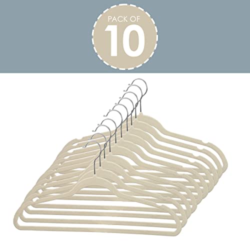 Velvet Slim Non-Slip Hangers (10 Pack) Ivory by Home Basics