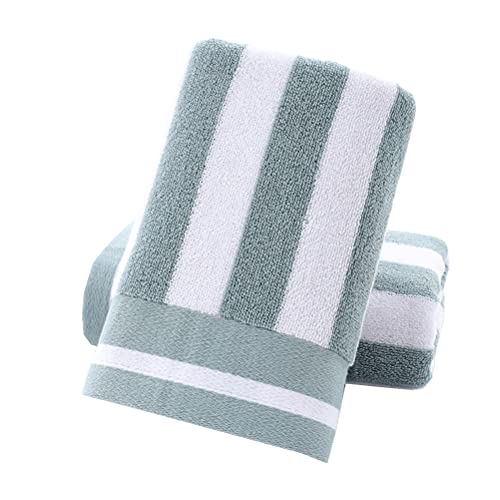 Tinymumu Hand Towels Set of 2 Striped Pattern 100% Cotton Absorbent Soft Towel for Bathroom 13.4 x 29.1 Inch (Green)