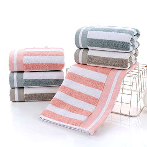 Tinymumu Hand Towels Set of 2 Striped Pattern 100% Cotton Absorbent Soft Towel for Bathroom 13.4 x 29.1 Inch (Green)