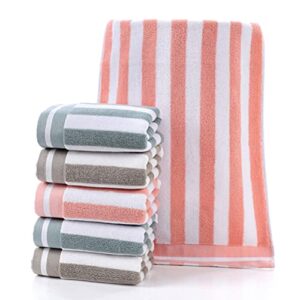 Tinymumu Hand Towels Set of 2 Striped Pattern 100% Cotton Absorbent Soft Towel for Bathroom 13.4 x 29.1 Inch (Green)