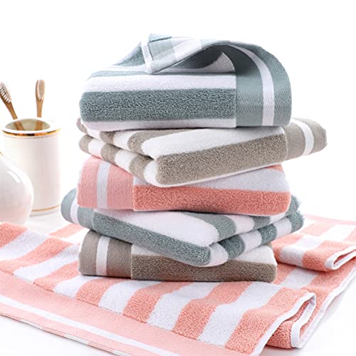 Tinymumu Hand Towels Set of 2 Striped Pattern 100% Cotton Absorbent Soft Towel for Bathroom 13.4 x 29.1 Inch (Green)