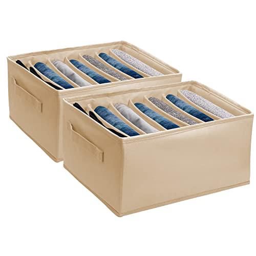 Sailthy Life Closet Organizers and Storage - Large 7 Grid for Pants, Yoga Pants, Leggings, T-Shirt, Dress with Sturdy Frame, Maximize Space Efficiency, Smell-Neutral Fabric (2 Packs, Beige)