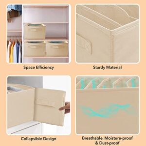 Sailthy Life Closet Organizers and Storage - Large 7 Grid for Pants, Yoga Pants, Leggings, T-Shirt, Dress with Sturdy Frame, Maximize Space Efficiency, Smell-Neutral Fabric (2 Packs, Beige)