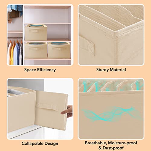 Sailthy Life Closet Organizers and Storage - Large 7 Grid for Pants, Yoga Pants, Leggings, T-Shirt, Dress with Sturdy Frame, Maximize Space Efficiency, Smell-Neutral Fabric (2 Packs, Beige)