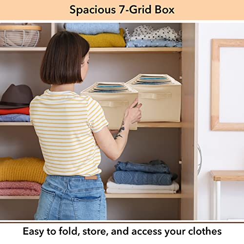 Sailthy Life Closet Organizers and Storage - Large 7 Grid for Pants, Yoga Pants, Leggings, T-Shirt, Dress with Sturdy Frame, Maximize Space Efficiency, Smell-Neutral Fabric (2 Packs, Beige)