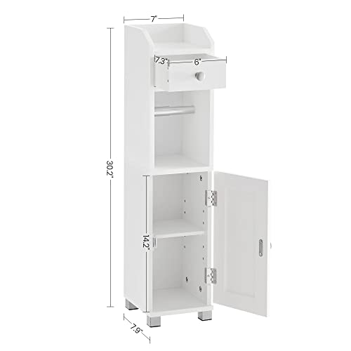 VASAGLE Small Bathroom Storage Cabinet, Toilet Paper Holder with Storage, Toilet Paper Storage Cabinet, Bathroom Organizer with Adjustable Shelf, Water-Proof Feet, for Small Spaces, White UBBC846P31