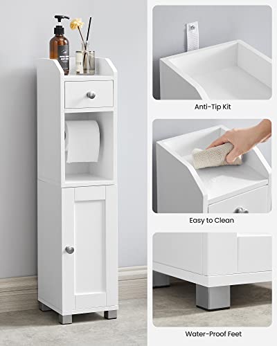 VASAGLE Small Bathroom Storage Cabinet, Toilet Paper Holder with Storage, Toilet Paper Storage Cabinet, Bathroom Organizer with Adjustable Shelf, Water-Proof Feet, for Small Spaces, White UBBC846P31