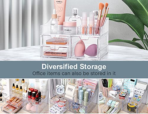 BREIS Makeup Organizer, Clear Acrylic Bathroom Organizers and Storage Box with Drawers for Vanity Skincare Beauty Countertop Desk, Cosmetic Display Case for Perfume Lipstick in Bedroom Dresser Top