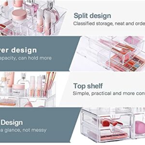 BREIS Makeup Organizer, Clear Acrylic Bathroom Organizers and Storage Box with Drawers for Vanity Skincare Beauty Countertop Desk, Cosmetic Display Case for Perfume Lipstick in Bedroom Dresser Top