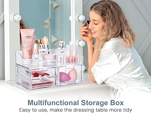 BREIS Makeup Organizer, Clear Acrylic Bathroom Organizers and Storage Box with Drawers for Vanity Skincare Beauty Countertop Desk, Cosmetic Display Case for Perfume Lipstick in Bedroom Dresser Top