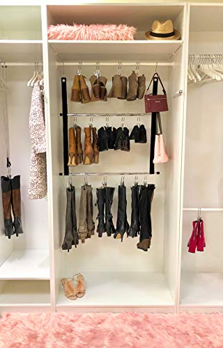 Deluxe 12-Pair Hanging Boot Storage - Double Decker Caddy Includes 12 Boot Hangers (Boot Organizer, Boot Hanger, Boot Storage System) (White System with 12 Boot Hangers)