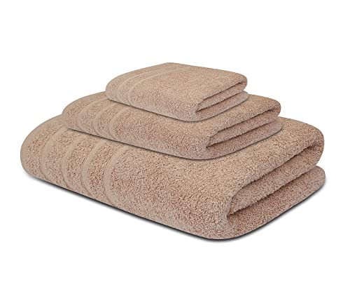 Textila Cotton Towel Set - 3 Piece Set Includes 1 Bath Towels, 1 Hand Towels, and 1 Washcloths - Soft and Absorbent Towel Set for Bathroom - Beige Color Towels Ideal for Everyday Use