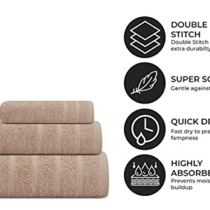 Textila Cotton Towel Set - 3 Piece Set Includes 1 Bath Towels, 1 Hand Towels, and 1 Washcloths - Soft and Absorbent Towel Set for Bathroom - Beige Color Towels Ideal for Everyday Use