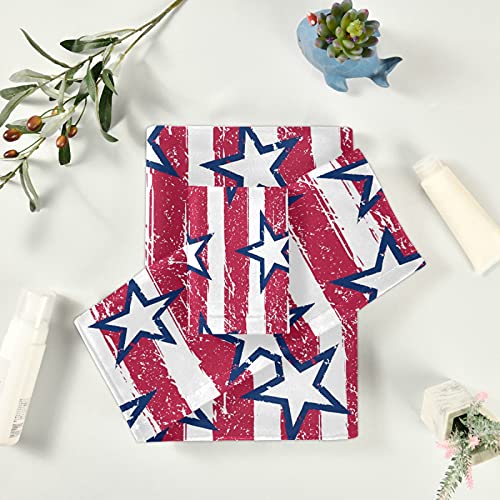 ALAZA American Star Flag Banner Towel Bathroom Sets 3 Piece Bath Towel Sets1 Bath Towel 1 Hand Towel 1 Washcloth Soft Luxury Absorbent Decorative Towels for Beach Gym Spa