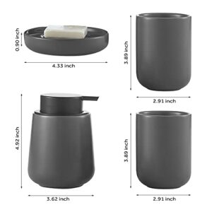 EVTHSU Ceramic Bathroom Accessory Set, 4 Pcs Bath Countertop Accessories Decor, Farmhouse Matte Hand Soap Dispenser Set with Liquid Pump Bottles, Tumbler, Soap Dish - Grey