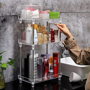 bathroom organizer countertop, 3-tire skincare organizers vanity tray corner shelf for makeup cosmetic perfume, multi-functional acrylic organizer in vanity dresser bathroom kitchen living room etc.