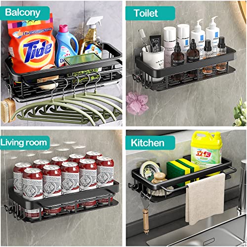 TOOYIMR 3-in-1 Sponge for Kitchen Sink, Adhesive Shower scaddy，can Also be Used as Dish Brush Holder, Shower Shelf, Sink Organizer Sponge Holder and Storage. Rust-Proof Space Aluminum (Black)