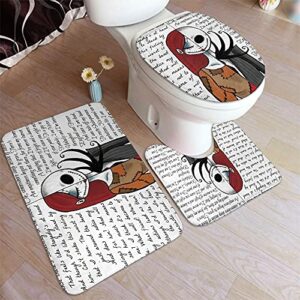 3 Piece Christmas Skull Bath Mat Set, Bathroom Mats Set Non-Slip Bathroom Rugs/Contour Mat/Toilet Cover