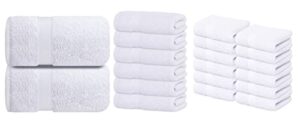 infinitee xclusives premium white bath sheets – pack of 2, 35x70 inches large bath sheet towel + hand towels - pack of 6 + washcloths set – pack of 12