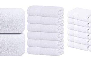 Infinitee Xclusives Premium White Bath Sheets – Pack of 2, 35x70 Inches Large Bath Sheet Towel + Hand Towels - Pack of 6 + Washcloths Set – Pack of 12