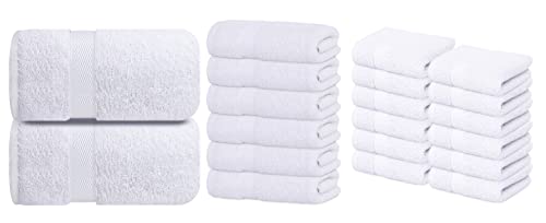 Infinitee Xclusives Premium White Bath Sheets – Pack of 2, 35x70 Inches Large Bath Sheet Towel + Hand Towels - Pack of 6 + Washcloths Set – Pack of 12