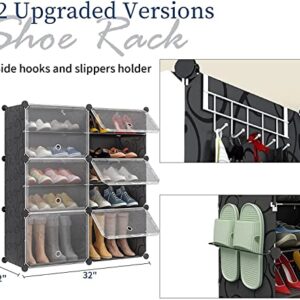 Aeitc 32 Pairs Shoe Rack Organizer Shoe Organizer Expandable Shoe Storage Cabinet Narrow Standing Stackable Space Saver Shoe Rack for Entryway, Hallway and Closet，black