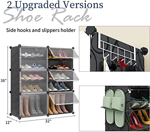 Aeitc 32 Pairs Shoe Rack Organizer Shoe Organizer Expandable Shoe Storage Cabinet Narrow Standing Stackable Space Saver Shoe Rack for Entryway, Hallway and Closet，black